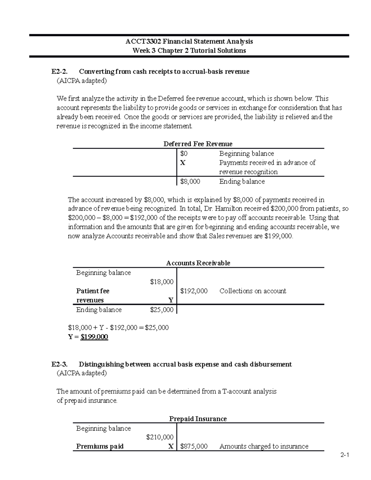 Week 3 TUTE Chapter 2 Solutions - ACCT3302 Financial Statement Analysis ...