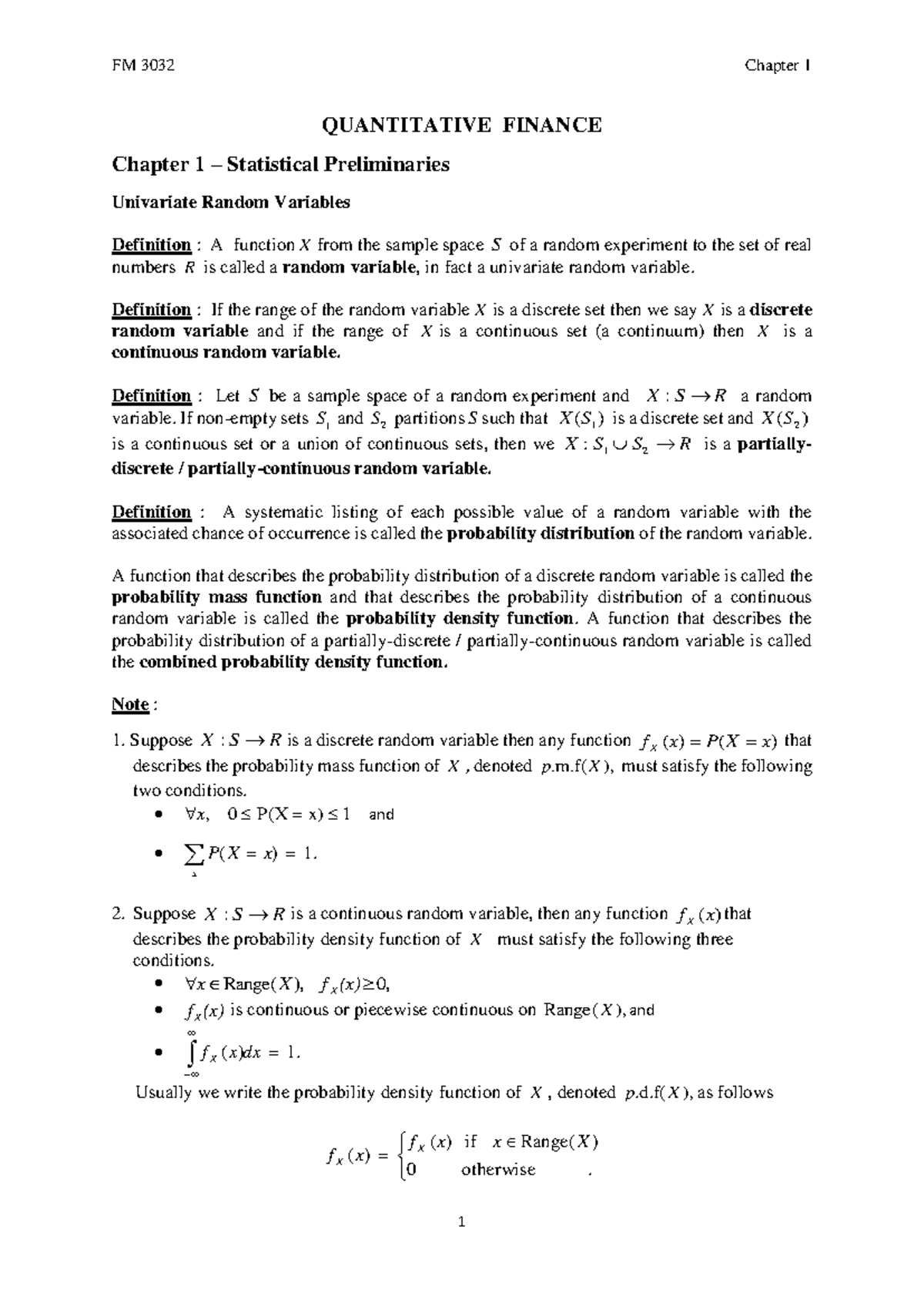 Chapter 1 - Lecture notes of QF - QUANTITATIVE FINANCE Chapter 1 ...