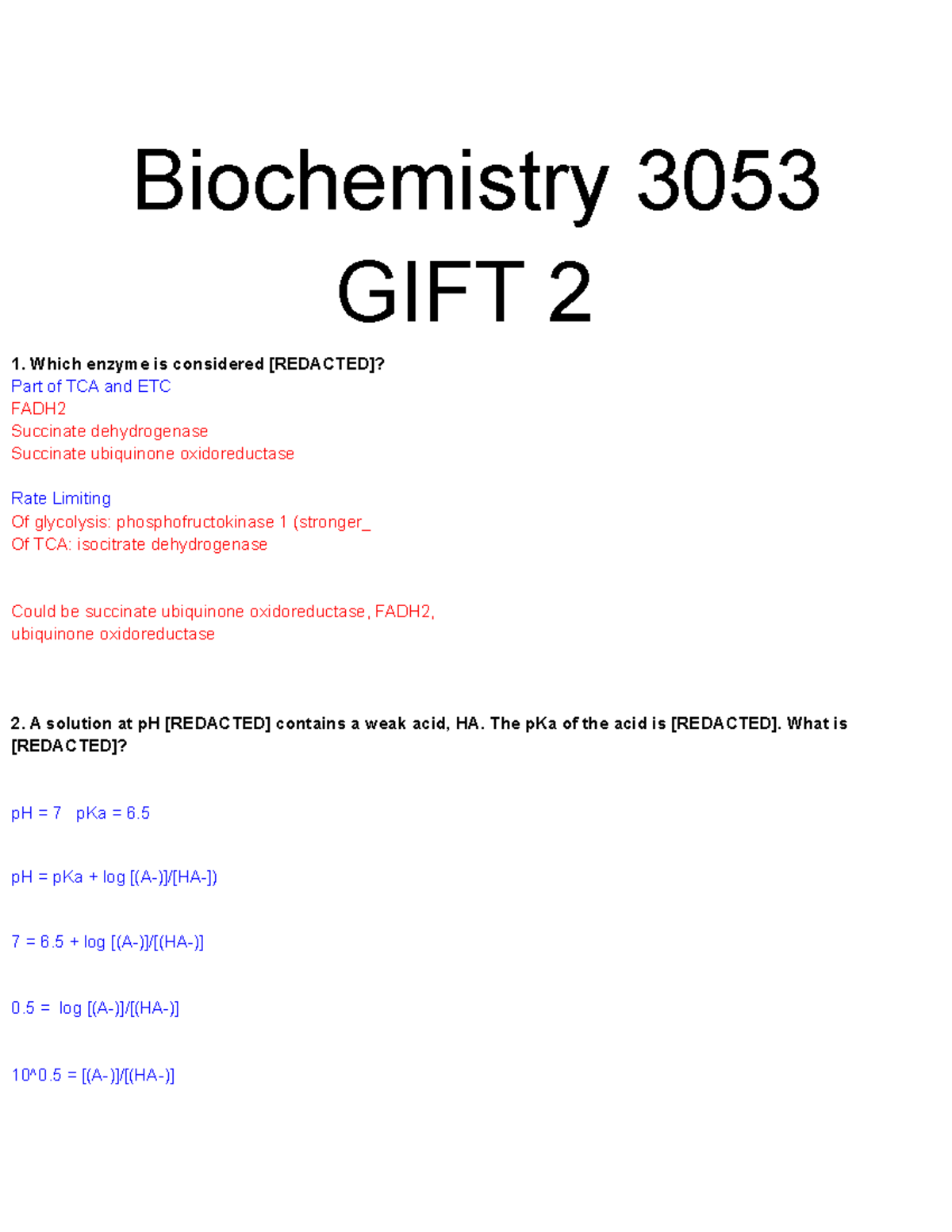 Biochemistry 3053 - Summer 2018 Exam E2 Notes (GIFT Format) - Studocu