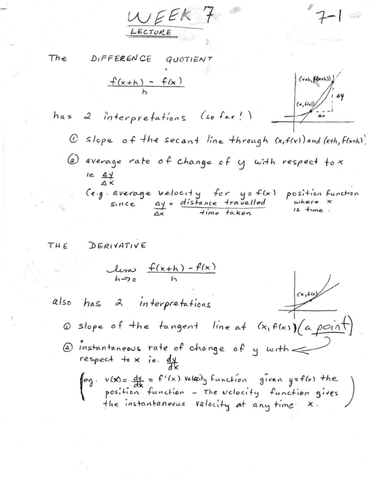 Calculus Lecture Notes: Week 7 - Derivatives and Applications - Studocu