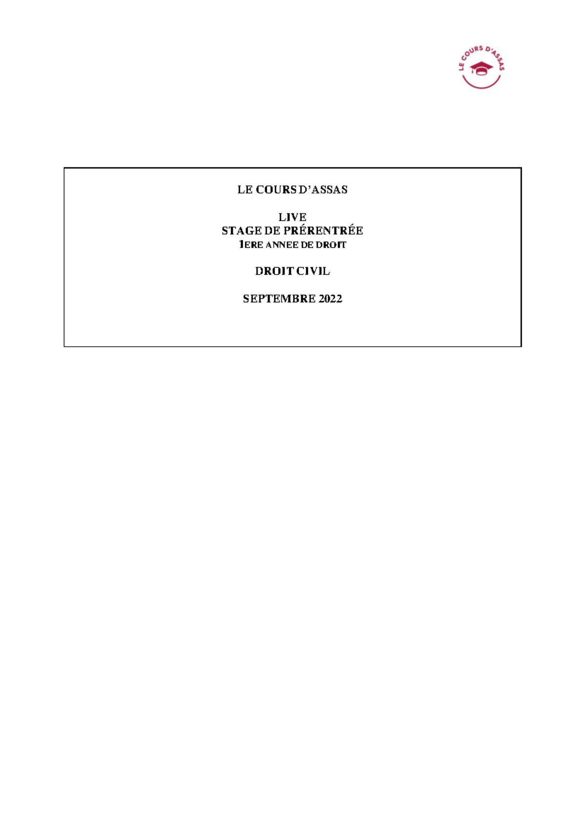 LCA - Mini Quiz Droit Civil 1ère Année - Septembre 2022 - Studocu