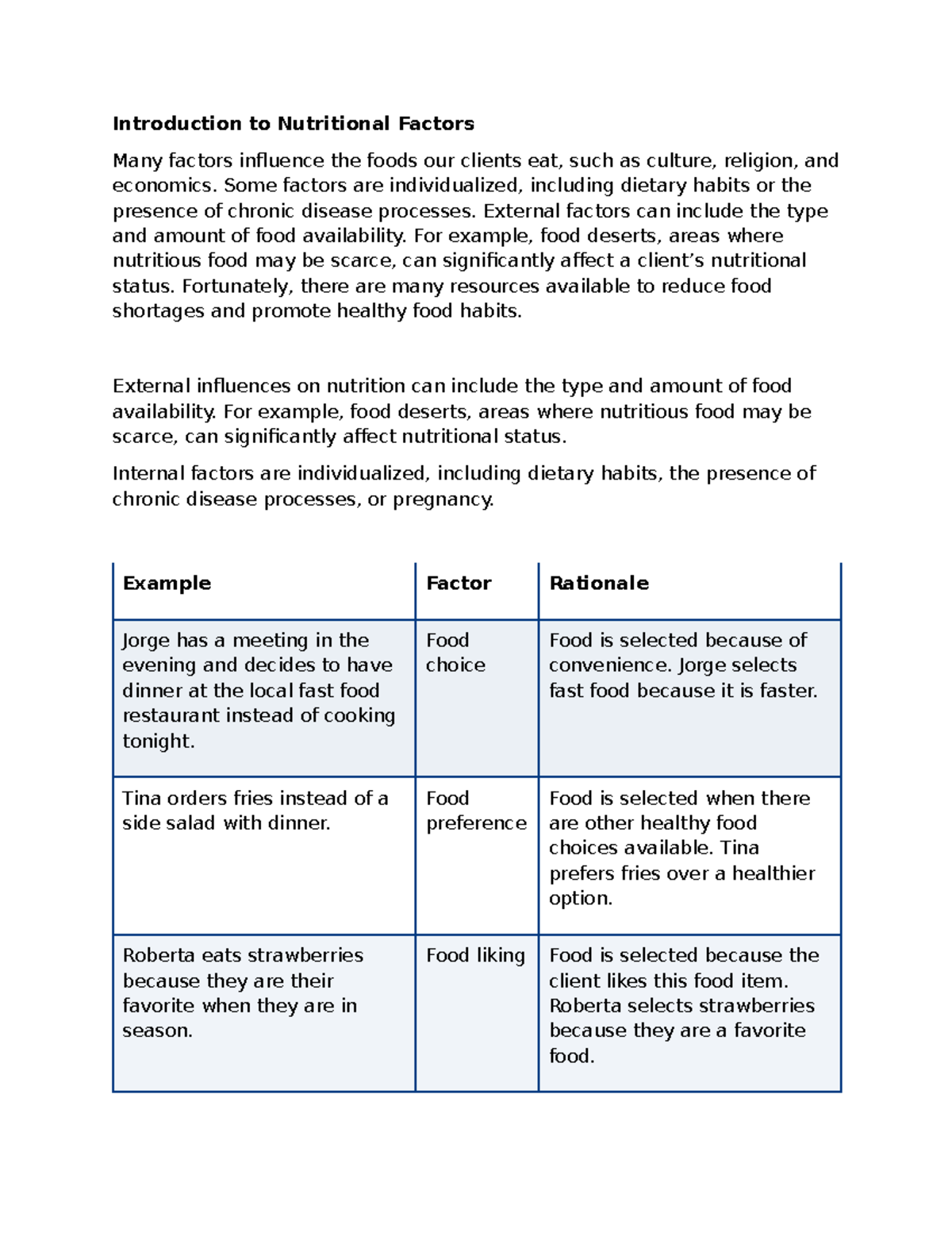 Nutritional Factors: Influences on Food Choices and Health - Edapt W1 ...