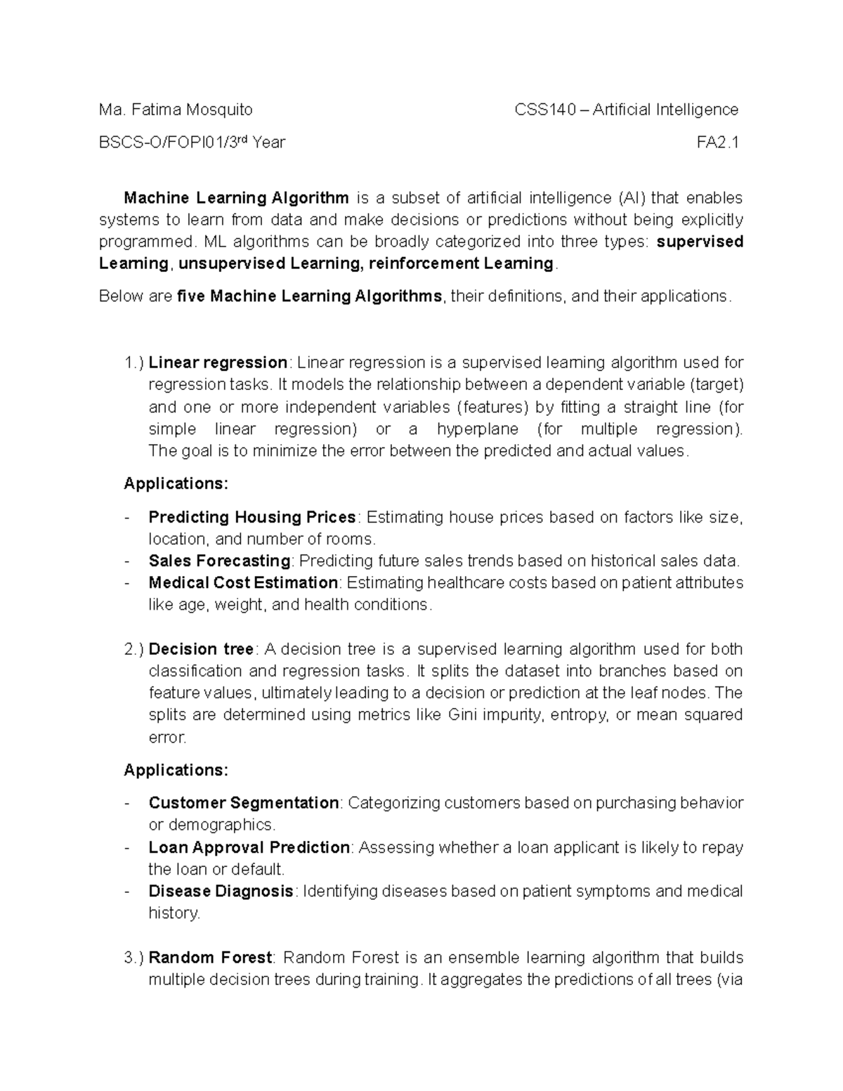Mosquito CSS140 FA2 - Formative Assessment in Artificial Intelligence ...
