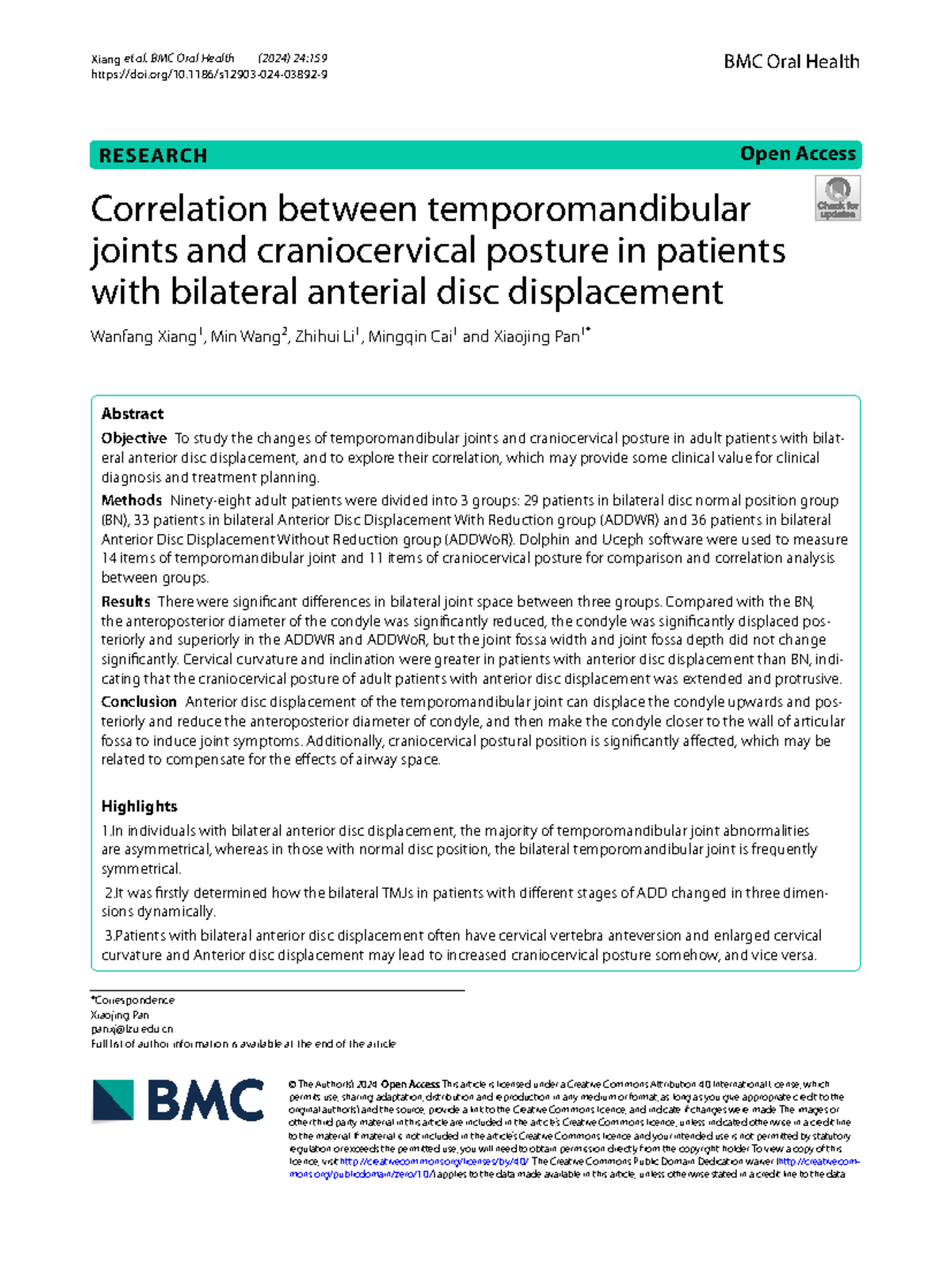 Correlation of TMJ and Craniocervical Posture in ADD Patients (2024 ...