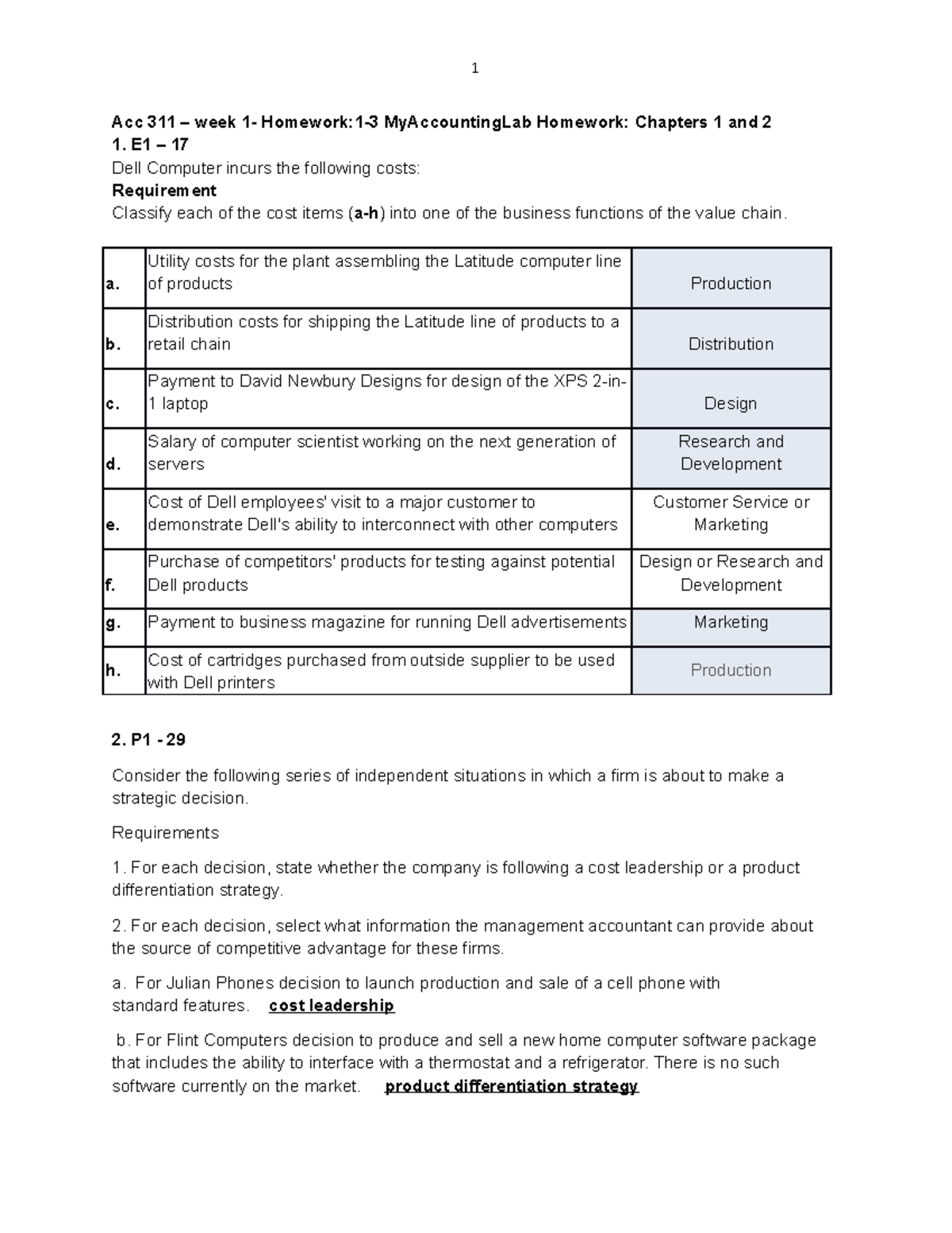 Acc 311 - week1- 1-3 My Accounting Lab Homework Chapters 1 and 2 ...