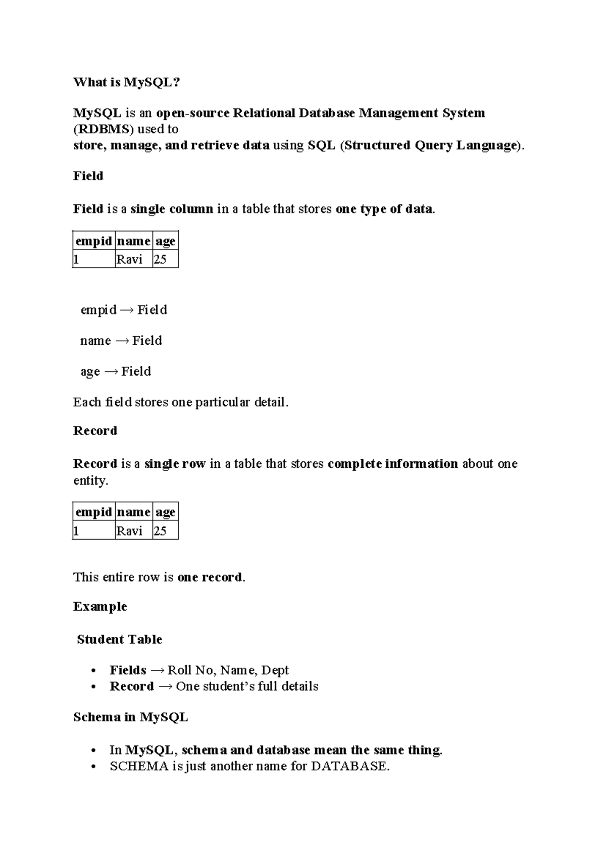 MySQL Basics: Understanding RDBMS, Fields, and Records - Studocu