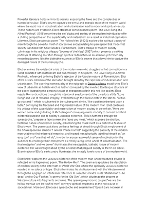 T S Eliot: Selected Poems Analysis and Insights on Key Works - Studocu