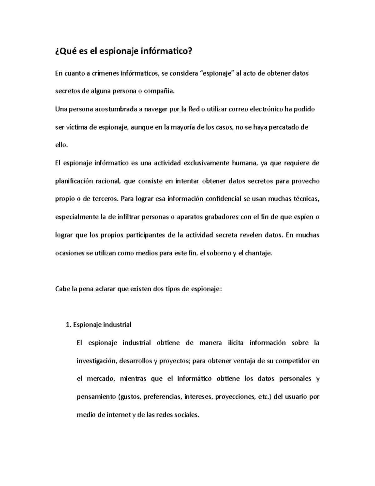 ¿Qué es el espionaje infórmatico - Informática - UNICAH - Studocu