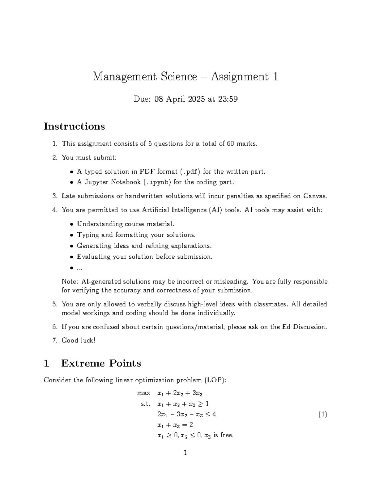 QBUS2310 Management Science Assignment 1 Guidelines and Tasks - Studocu
