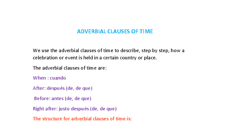 Adverbial Clauses of Time: Structure and Examples in Context - Studocu