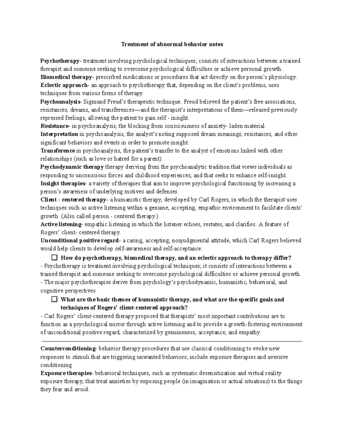 Abnormal Behavior Treatment: Key Psychotherapy Concepts & Techniques ...