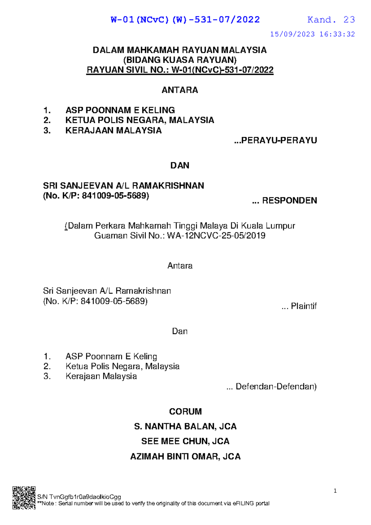 asp poonam v sri sanjeevan - 1 DALAM MAHKAMAH RAYUAN MALAYSIA (BIDANG ...
