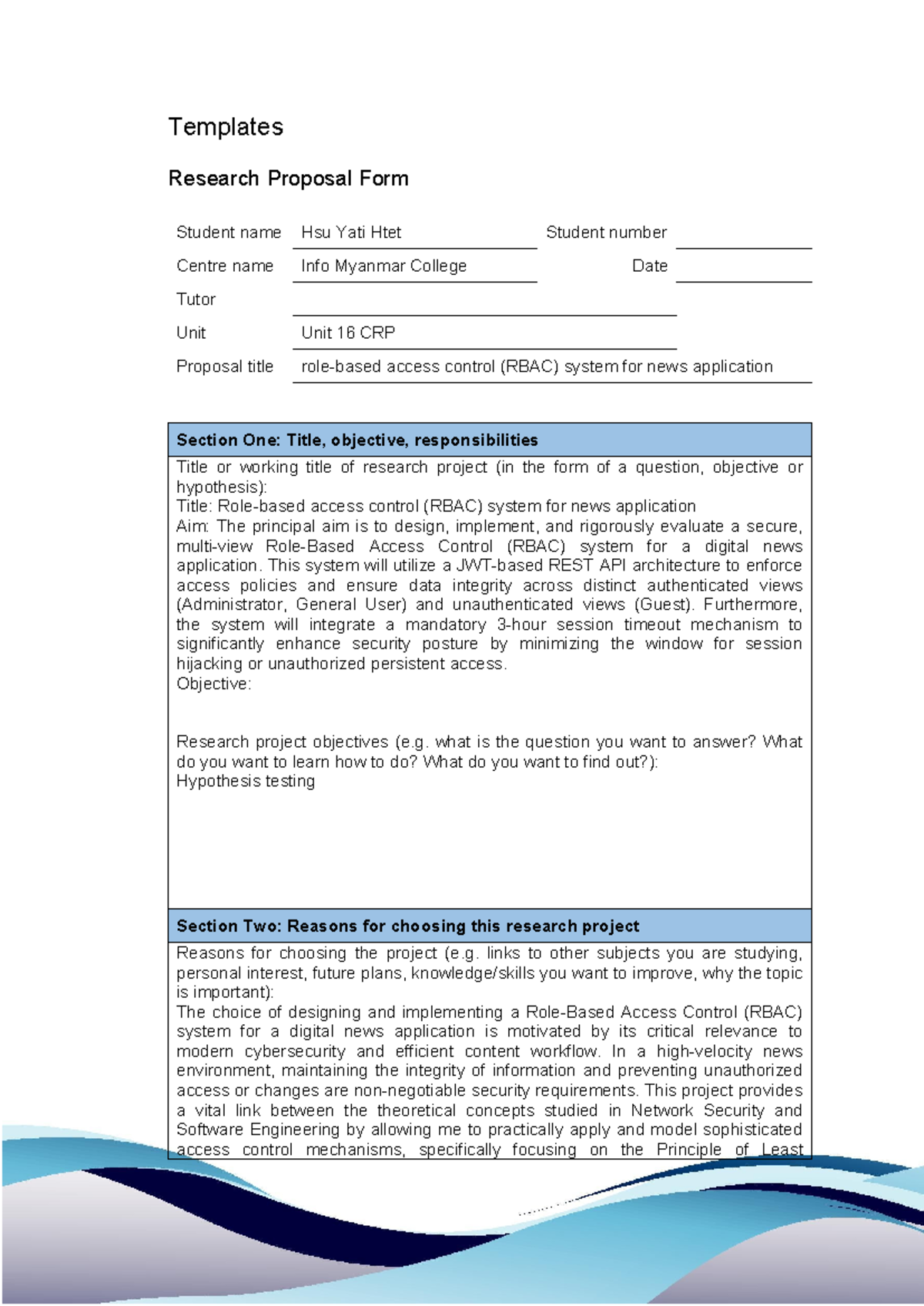 Unit 16 CRP: Research Proposal on RBAC System for News App - Studocu