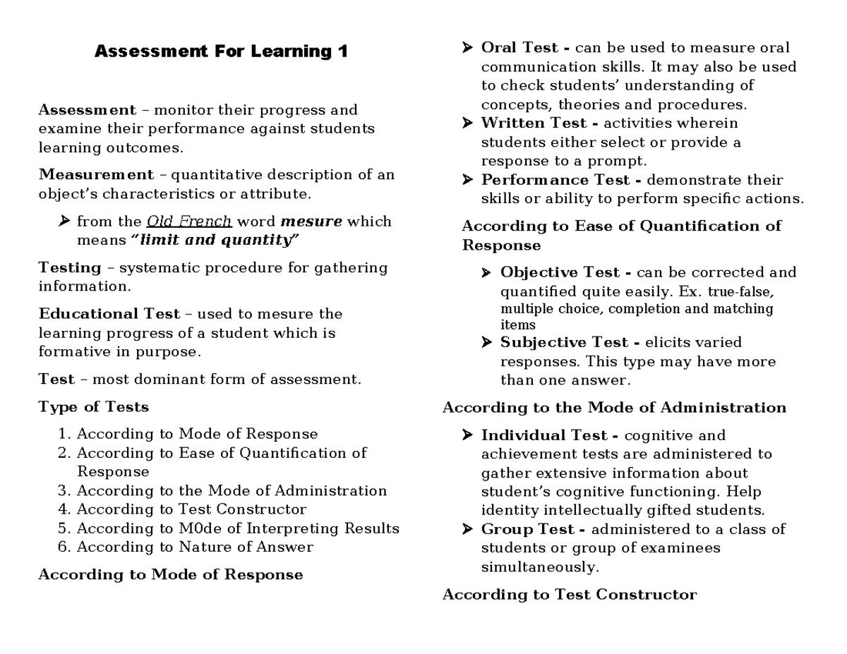 Assessment For Learning 1 - Measurement – quantitative description of ...