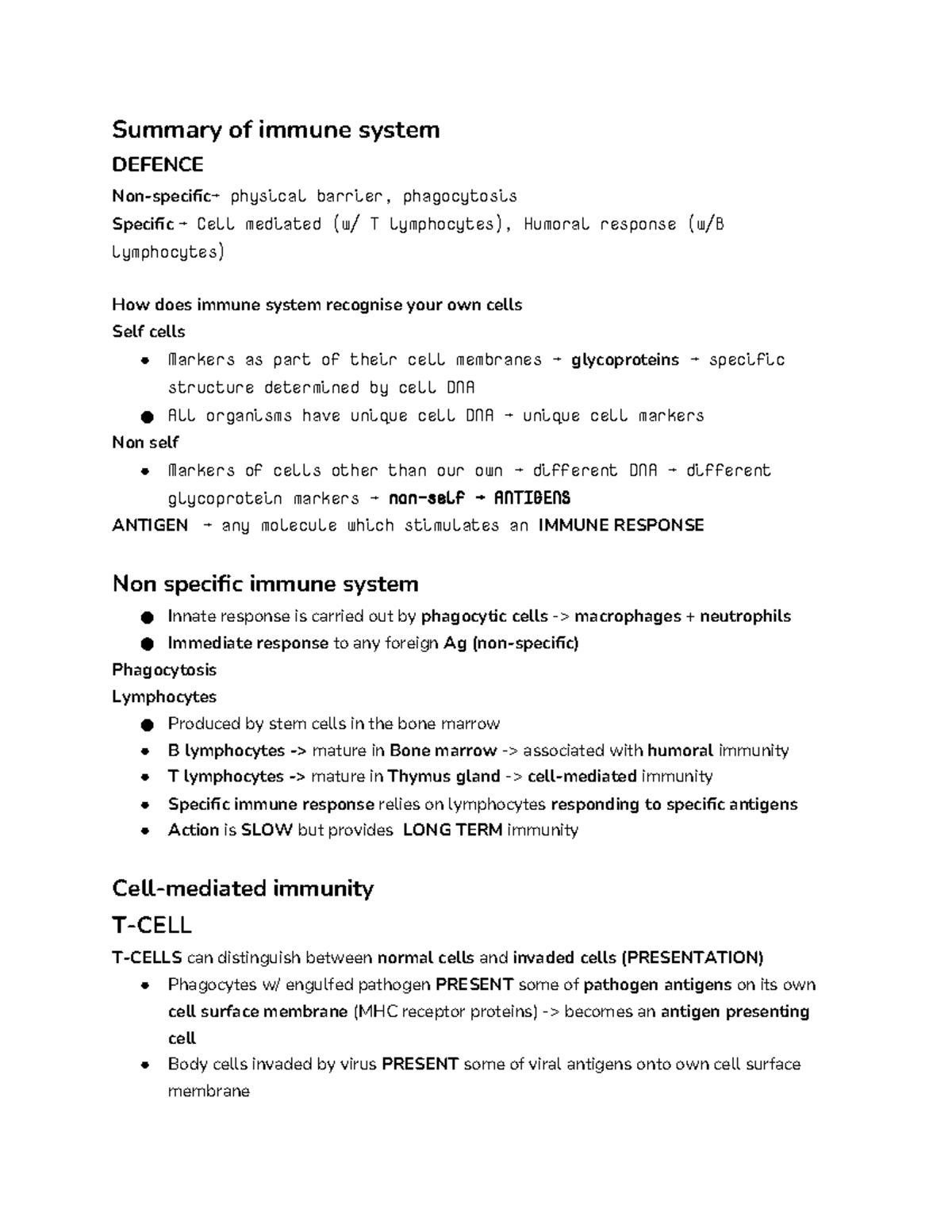 Summary of the Immune System: Mechanisms of Defence and Responses - Studocu