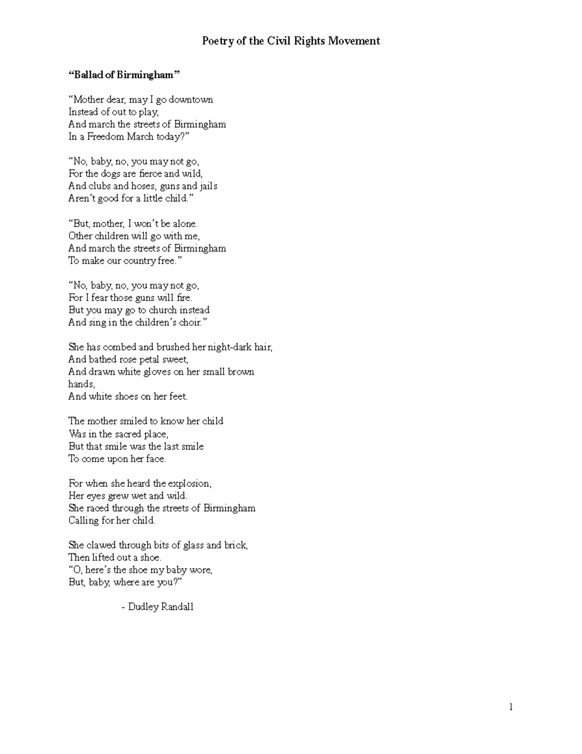 Poetry of the Civil Rights Movement: TKAM Analysis and Reflections ...