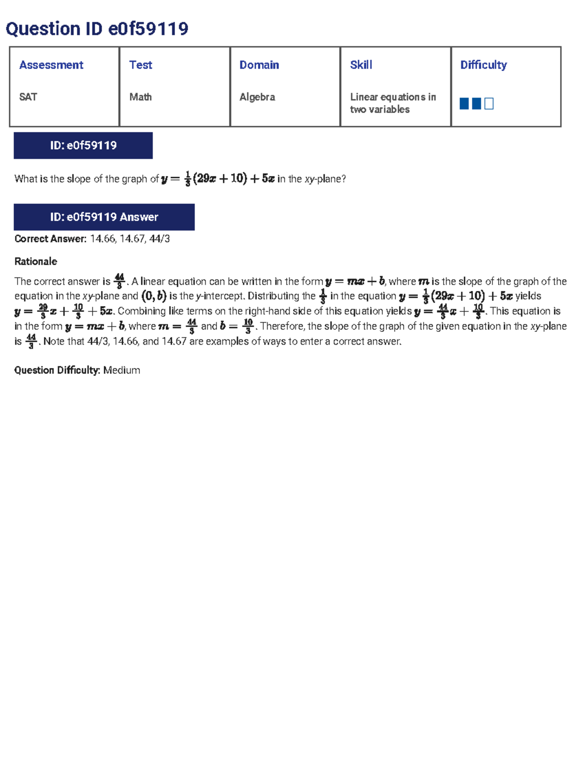 SAT Math Question Bank: Linear Equations & Functions Review - Studocu