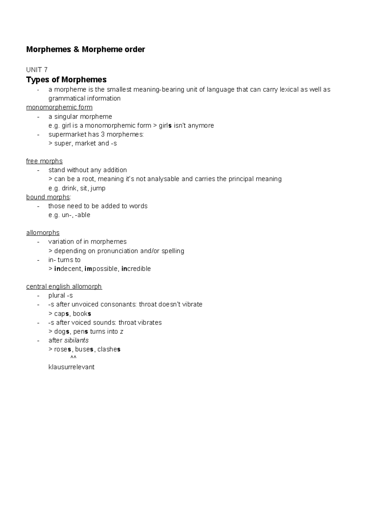 Linguistics 20.10.25: Morphology Unit 7 - Types of Morphemes - Studocu
