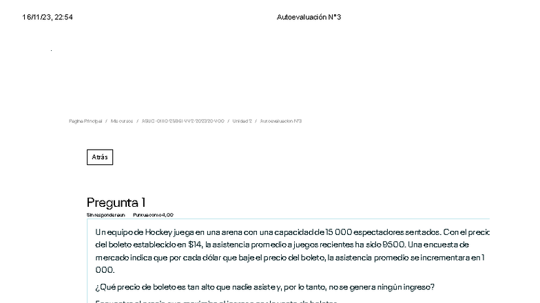 Autoevaluación N°3 Cálculo: Optimización de Ingresos en Hockey - Studocu