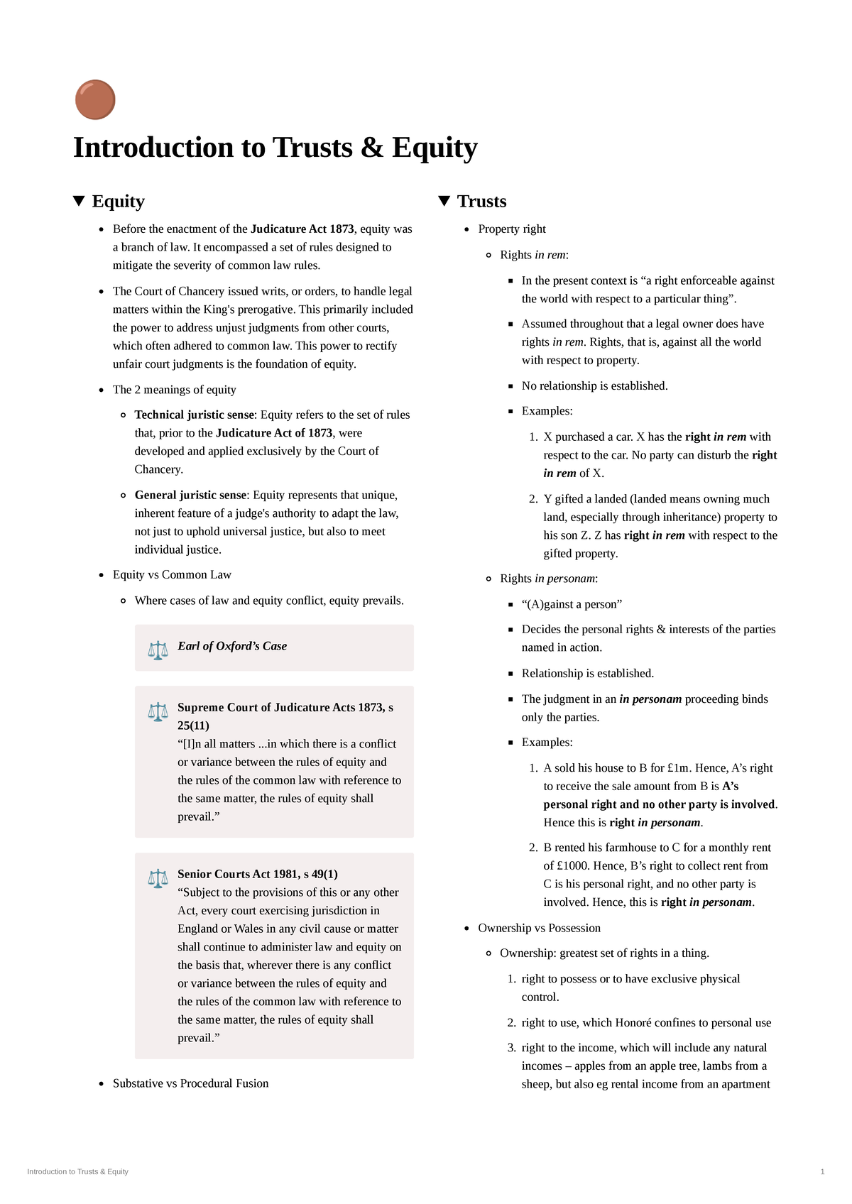 Topic 1 - Introduction to Trusts & Equity Notes - Introduction to ...