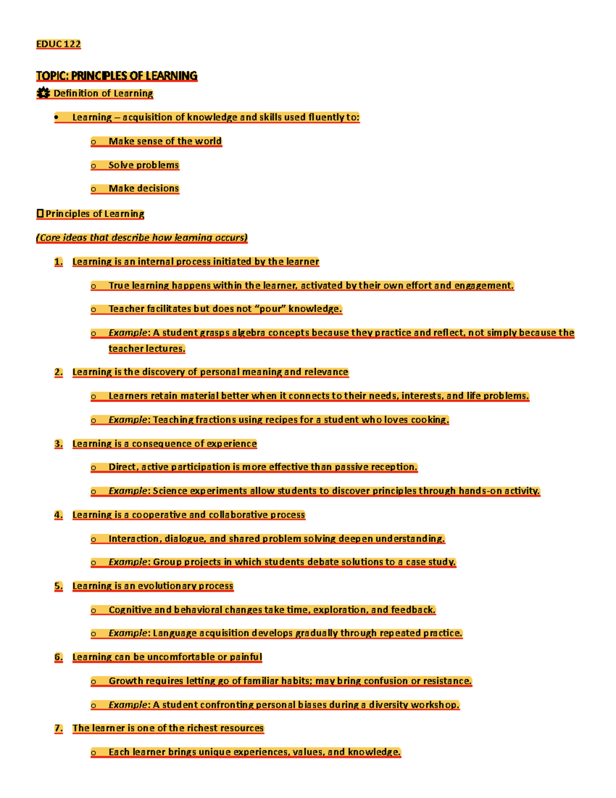 EDUC 122 Principles of Learning: Key Concepts and Strategies Review ...