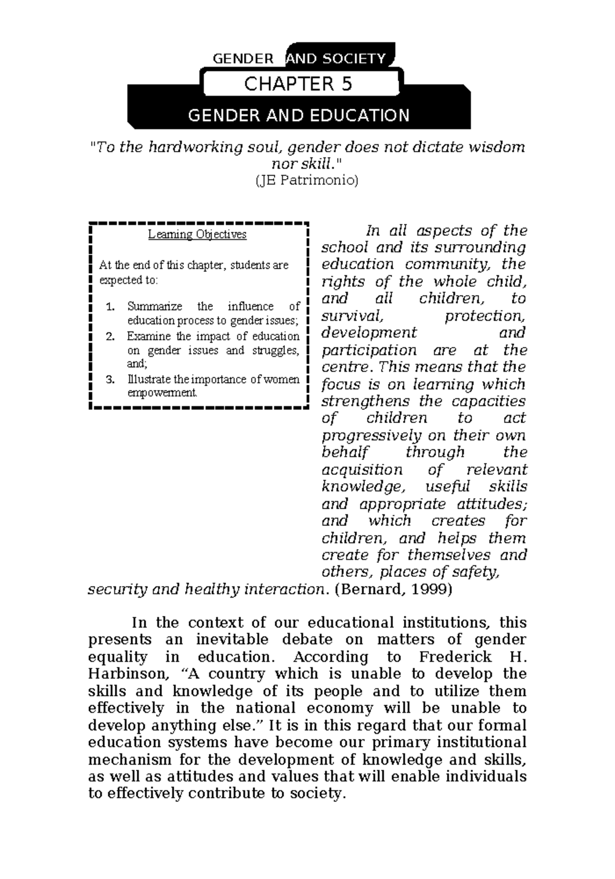 Chapter 5: Gender and Education Insights (GENDER AND SOCIETY) - Studocu