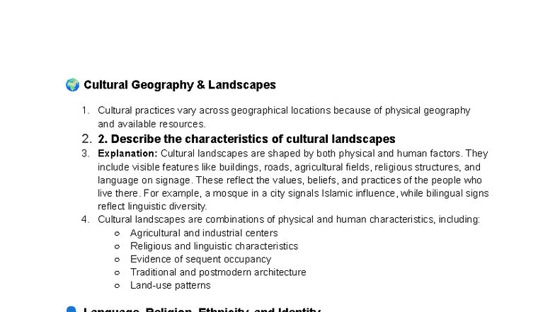 Cultural Geography: Landscapes and Practices Analysis (GEOG 101) - Studocu