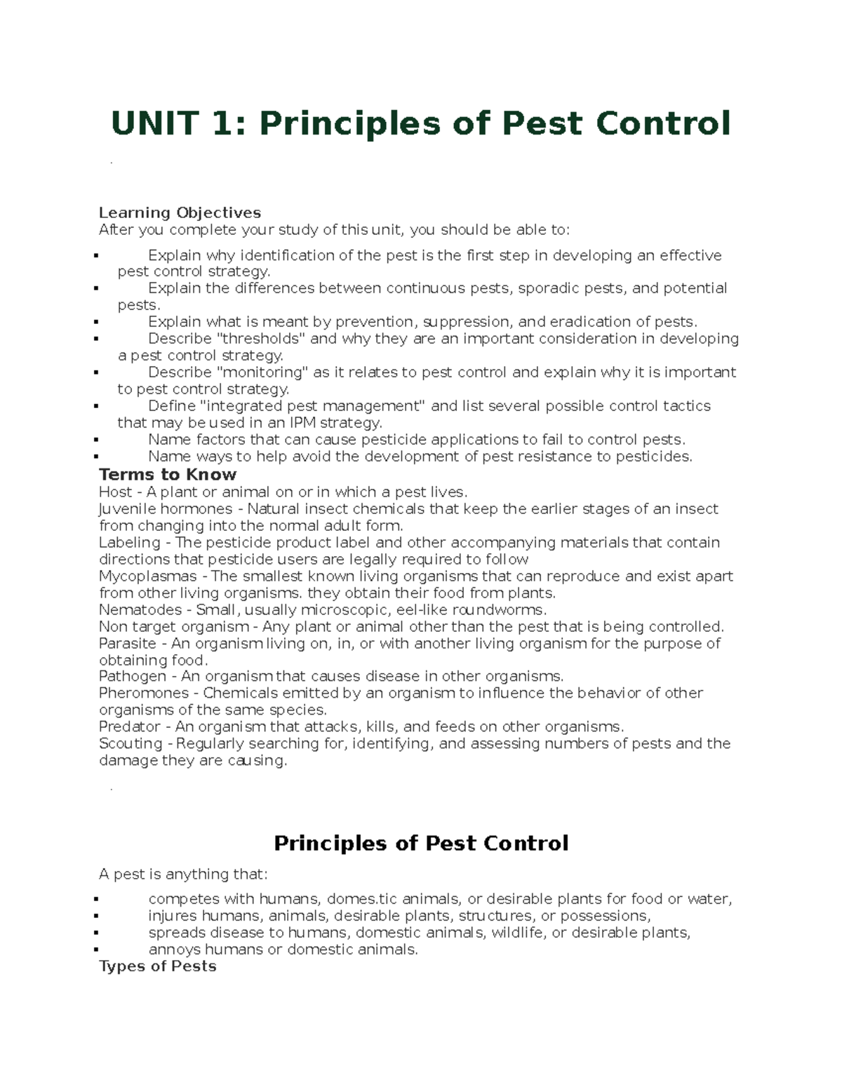 Module IN: Principles of Pest Control and Management Strategies - Studocu