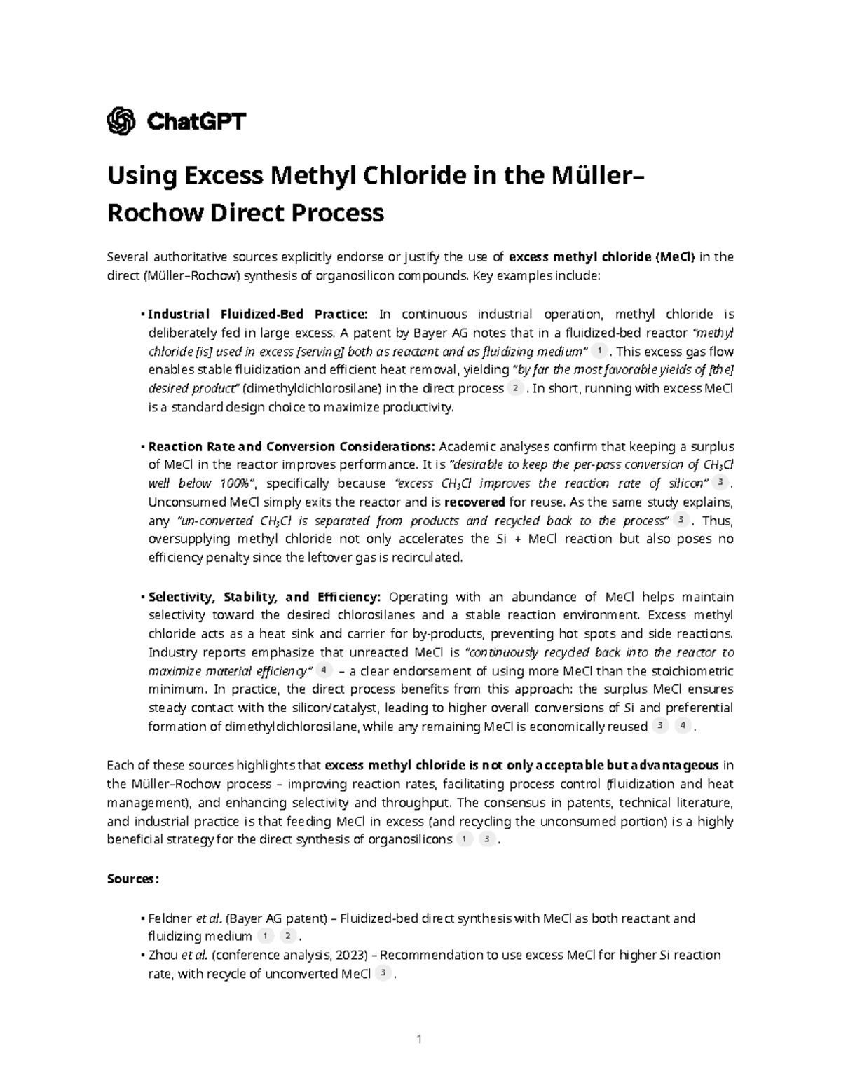 Using Excess Methyl Chloride in the Müller Rochow Direct Process - Studocu