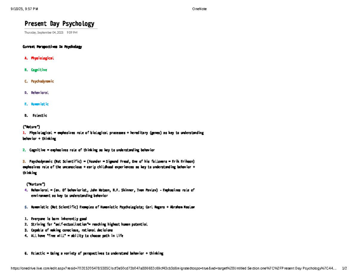 Current Perspectives in Psychology - Course Notes (PSY 101) - Studocu