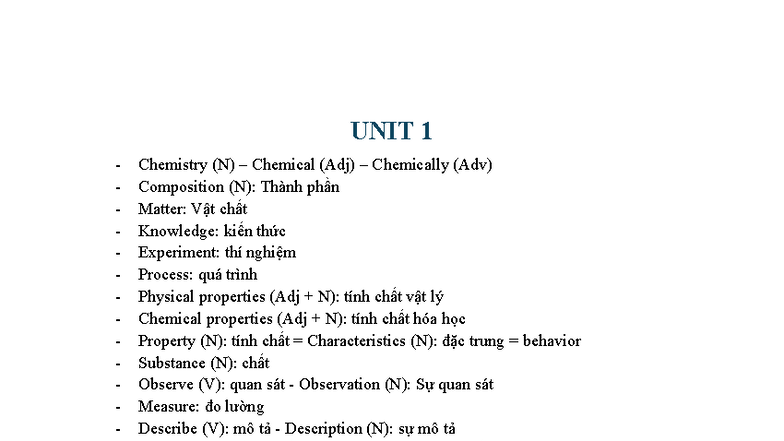 UNIT 1 Chemistry: Composition and Properties Overview - Studocu