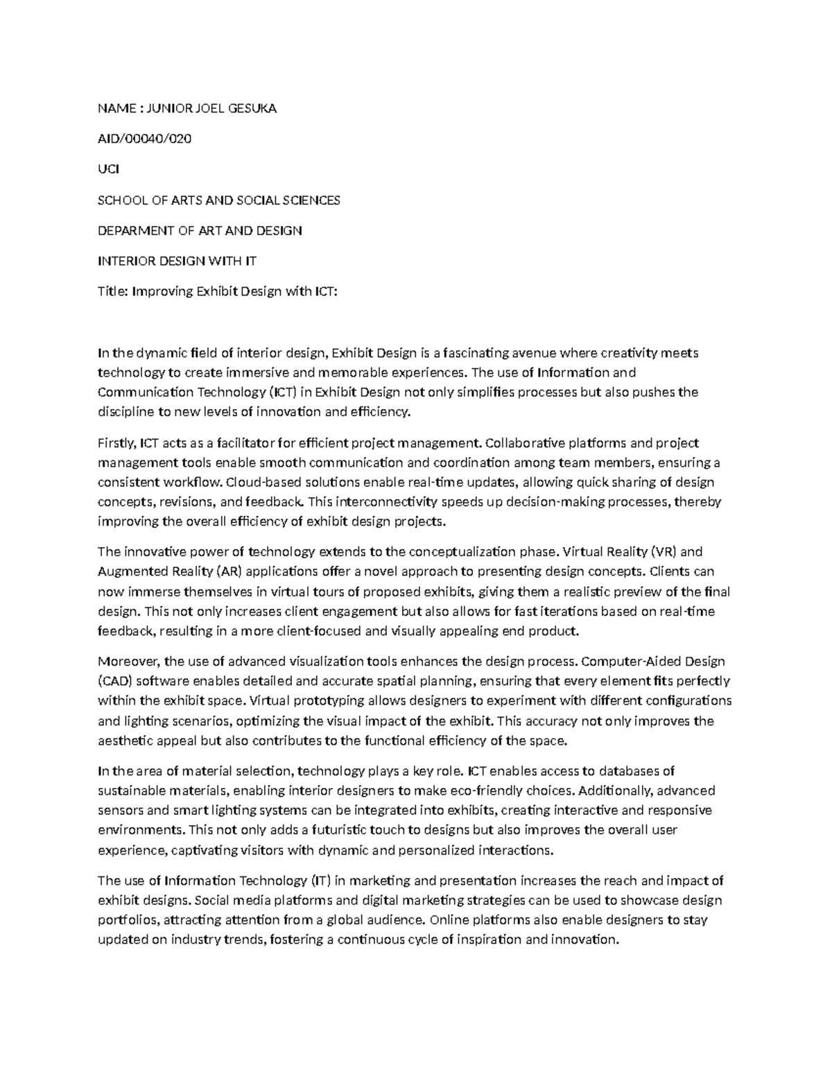 Improving Exhibit Design with ICT: Innovations in Interior Design - Studocu