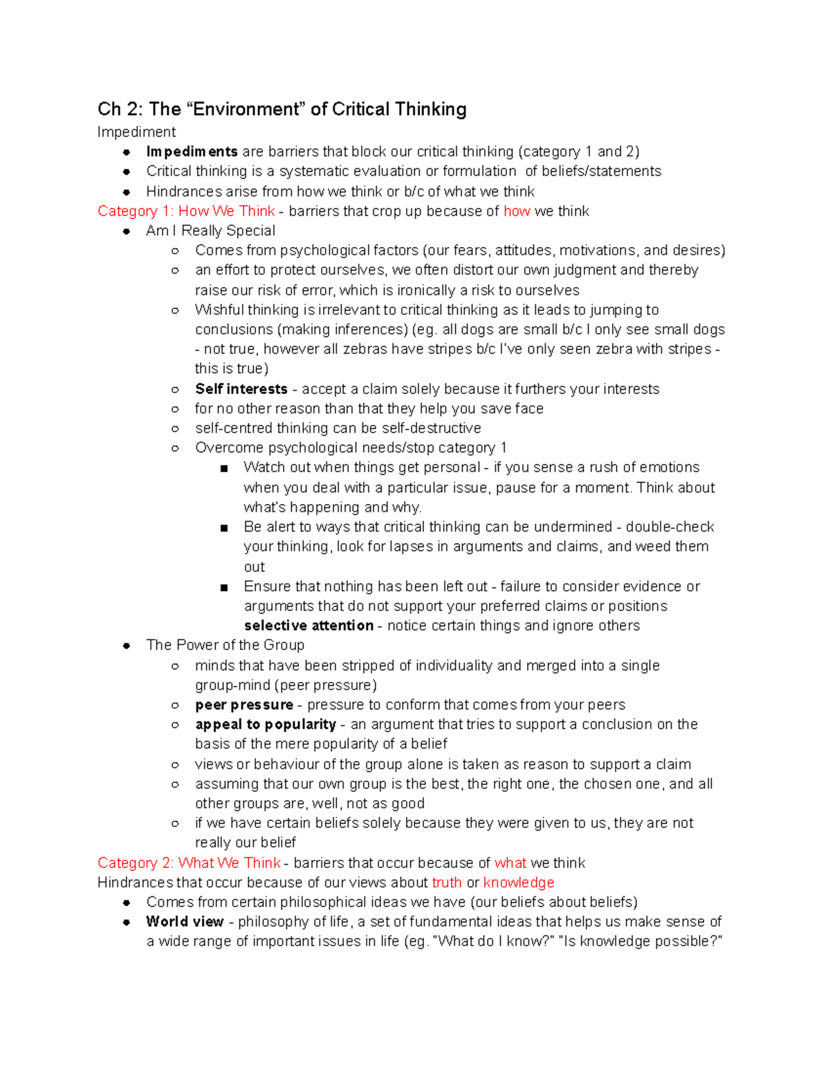 SSH 105 - Chapter 2: Impediments to Critical Thinking Explained - Studocu