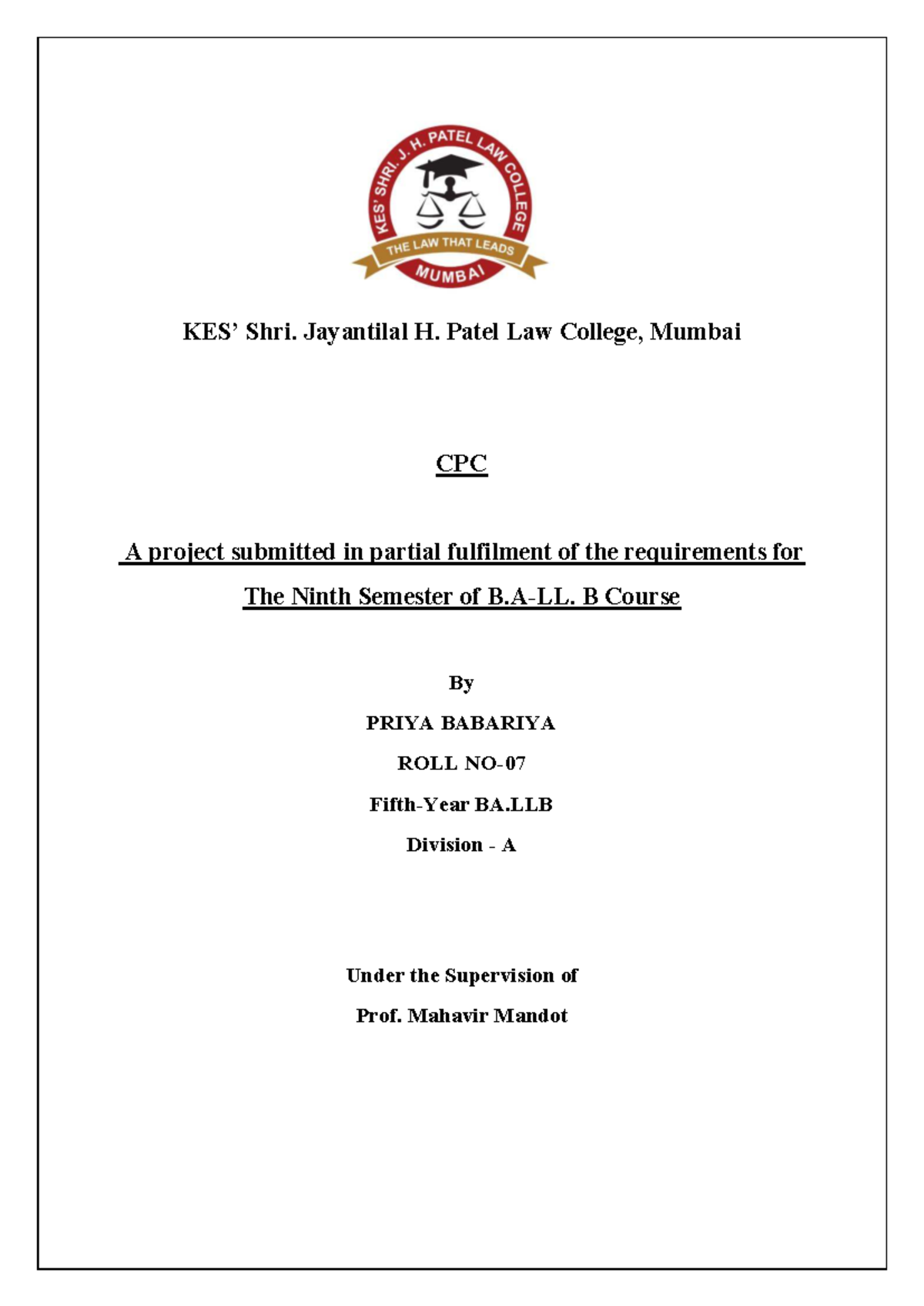 CPC Case Study Report: Civil Suit No. C.C. Courtroom No. 4 - Priya ...