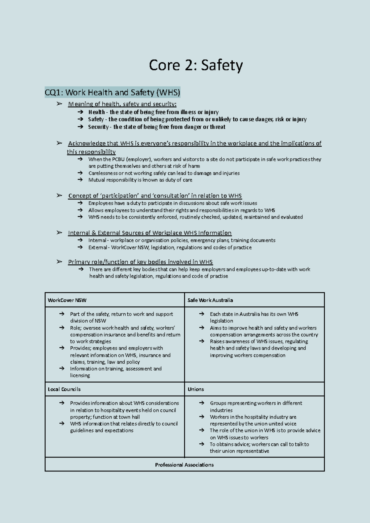 Core 2: WHS Safety Study Notes - Prelim Insights on Health & Security ...