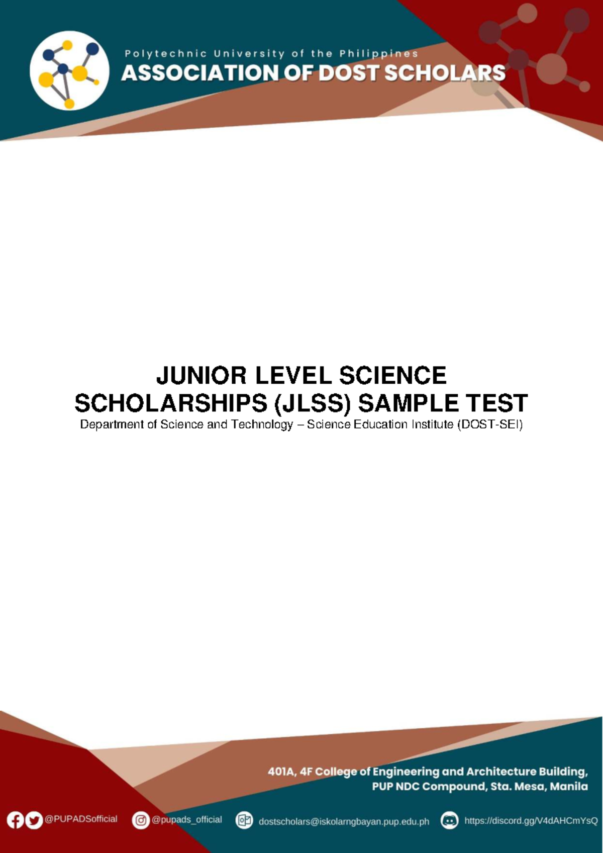 JLSS Sample Test: Junior Level Science Scholarships Review - Studocu