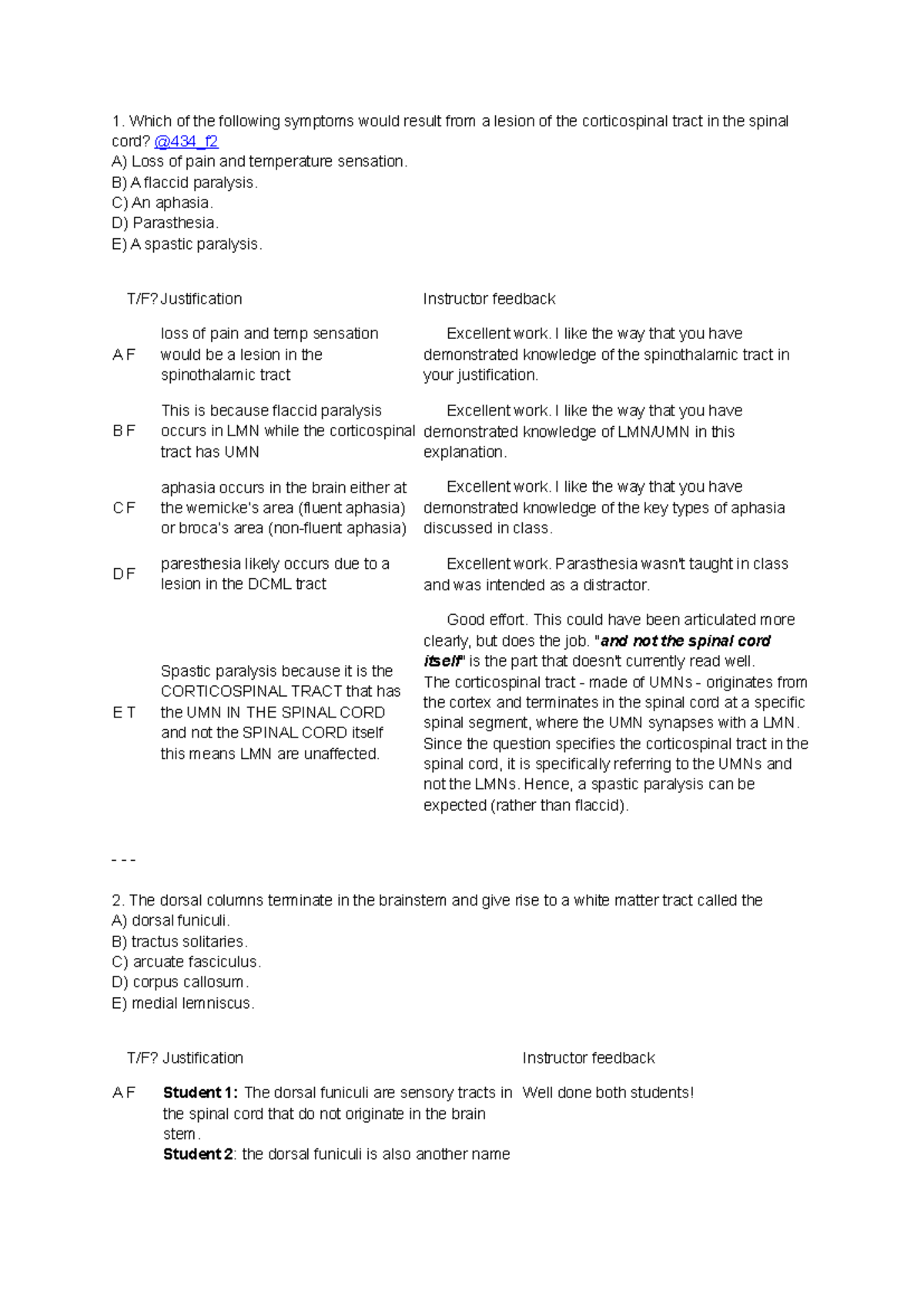 Mesci Mock Exam Answers: Understanding Corticospinal Tract and More ...