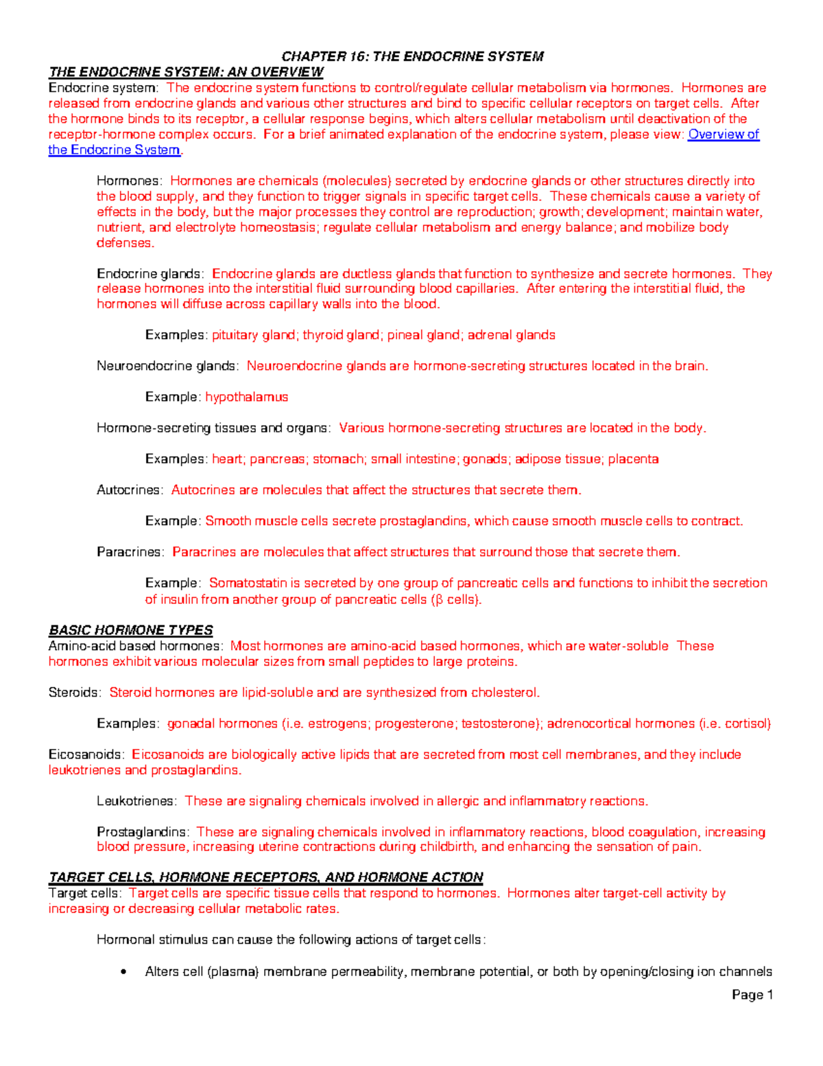 Ch. 16 Endocrine System Lecture Outline and Key Concepts - Studocu