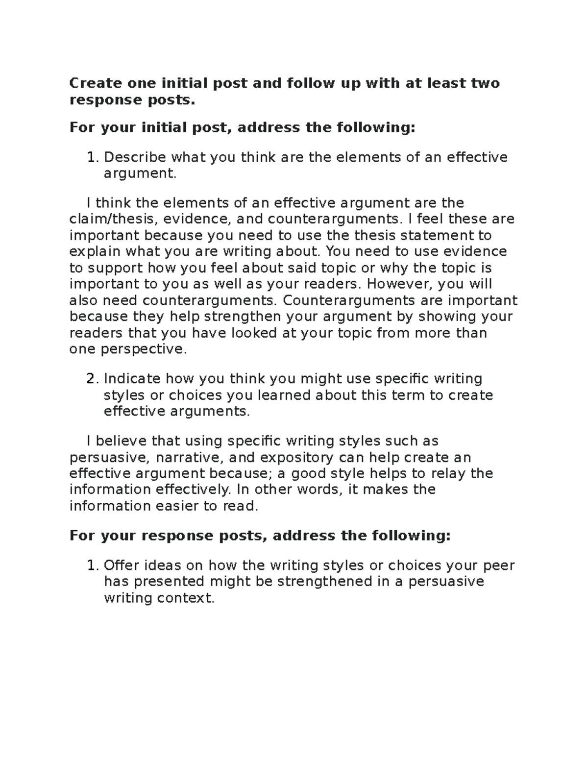 Module 8 - Initial Post - Discussion post - Create one initial post and follow up with at least ...