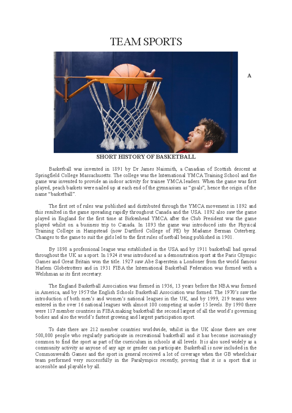 History of Basketball: From Inception to Modern Popularity - Studocu