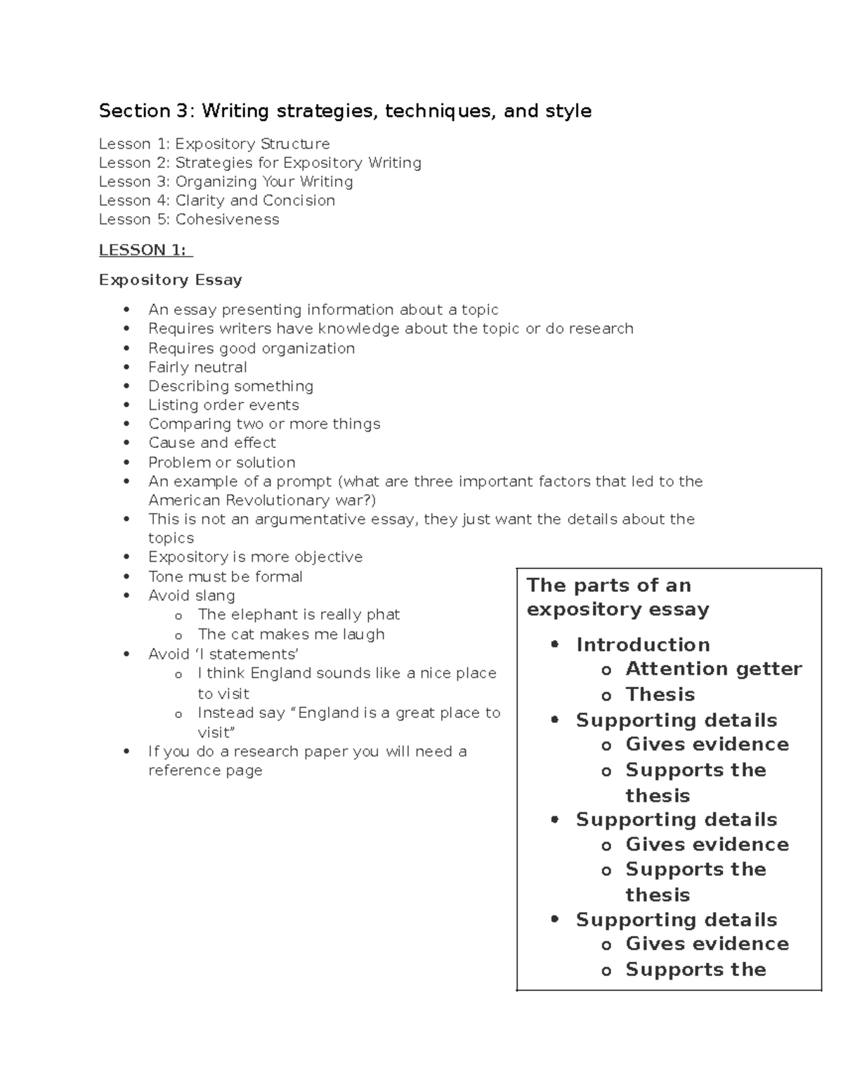 Writing Strategies and Techniques: Expository Structure & Essays ...