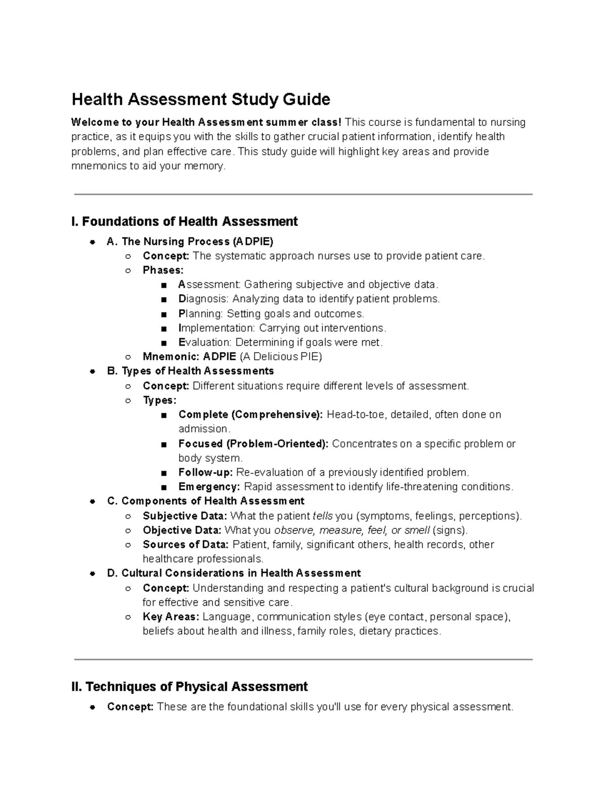 HA 101 Health Assessment Study Guide: Key Concepts & Techniques - Studocu