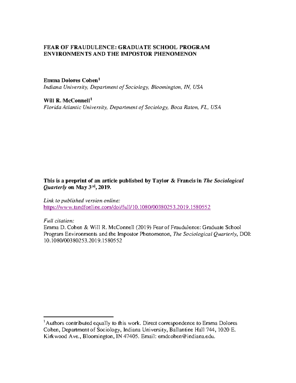 Cohen & McConnell 2019: Impostorism in Grad Ed Contexts & Programs ...