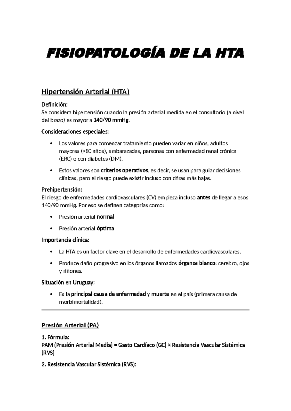 Fisiopatología de la Hipertensión Arterial (HTA) - Análisis Completo - Studocu