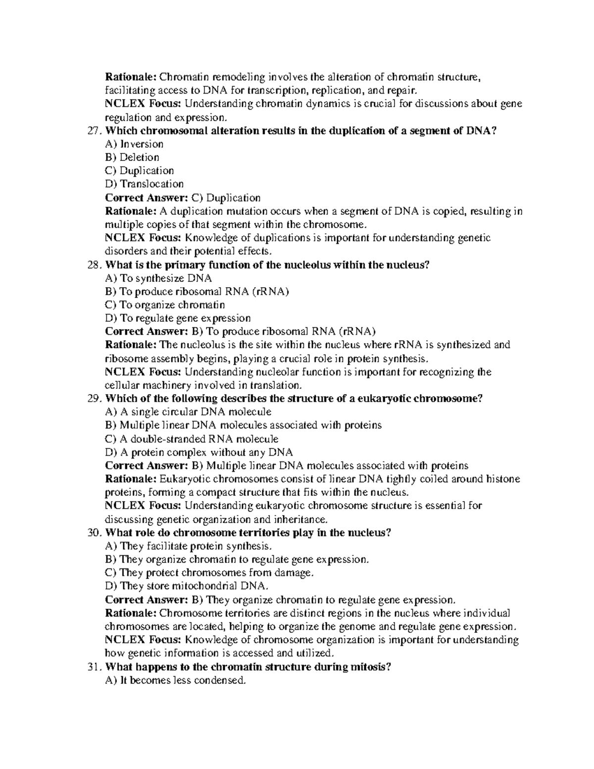 Genetics Test Bank: Chromatin Dynamics & Eukaryotic Chromosome ...