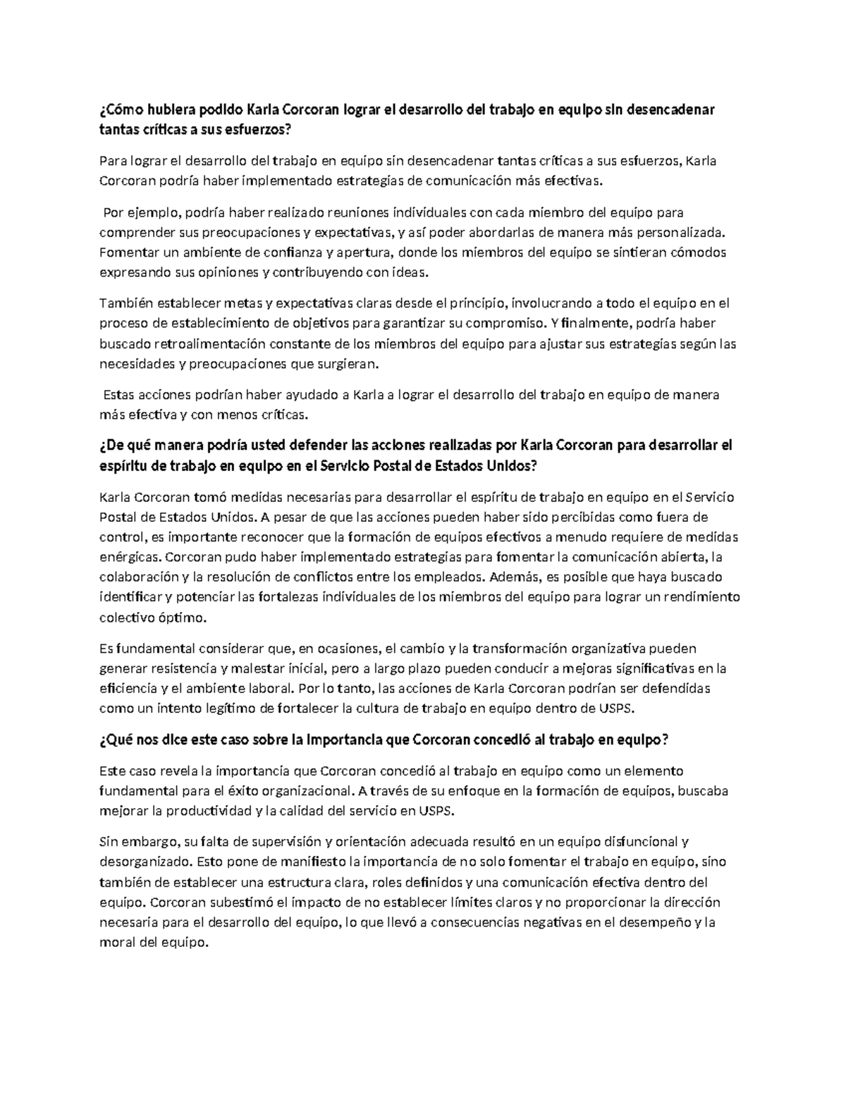 Caso comportamiento - ¿Cómo hubiera podido Karla Corcoran lograr el ...