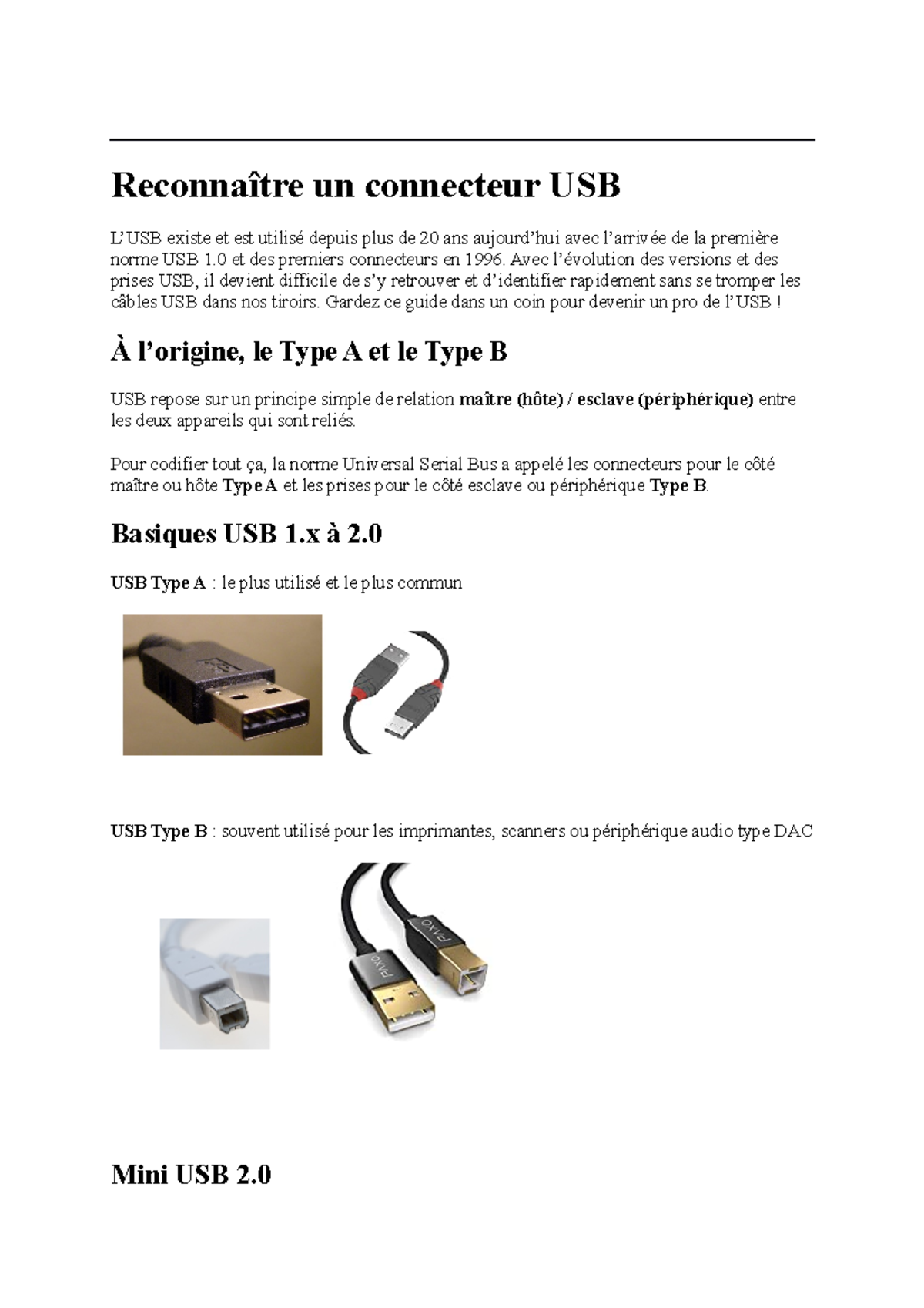 Guide de Reconnaissance des Connecteurs USB - Tout sur USB Types - Studocu
