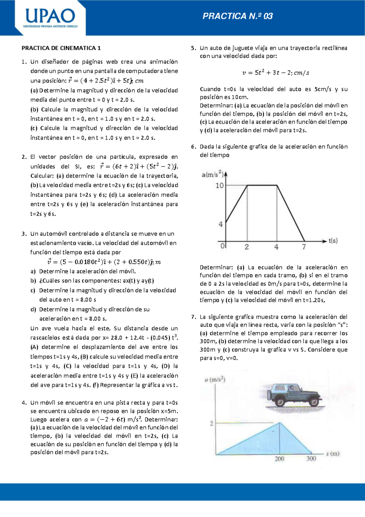 Práctica de Cinemática - Fisica I - Ejercicios y Problemas Resueltos - Studocu