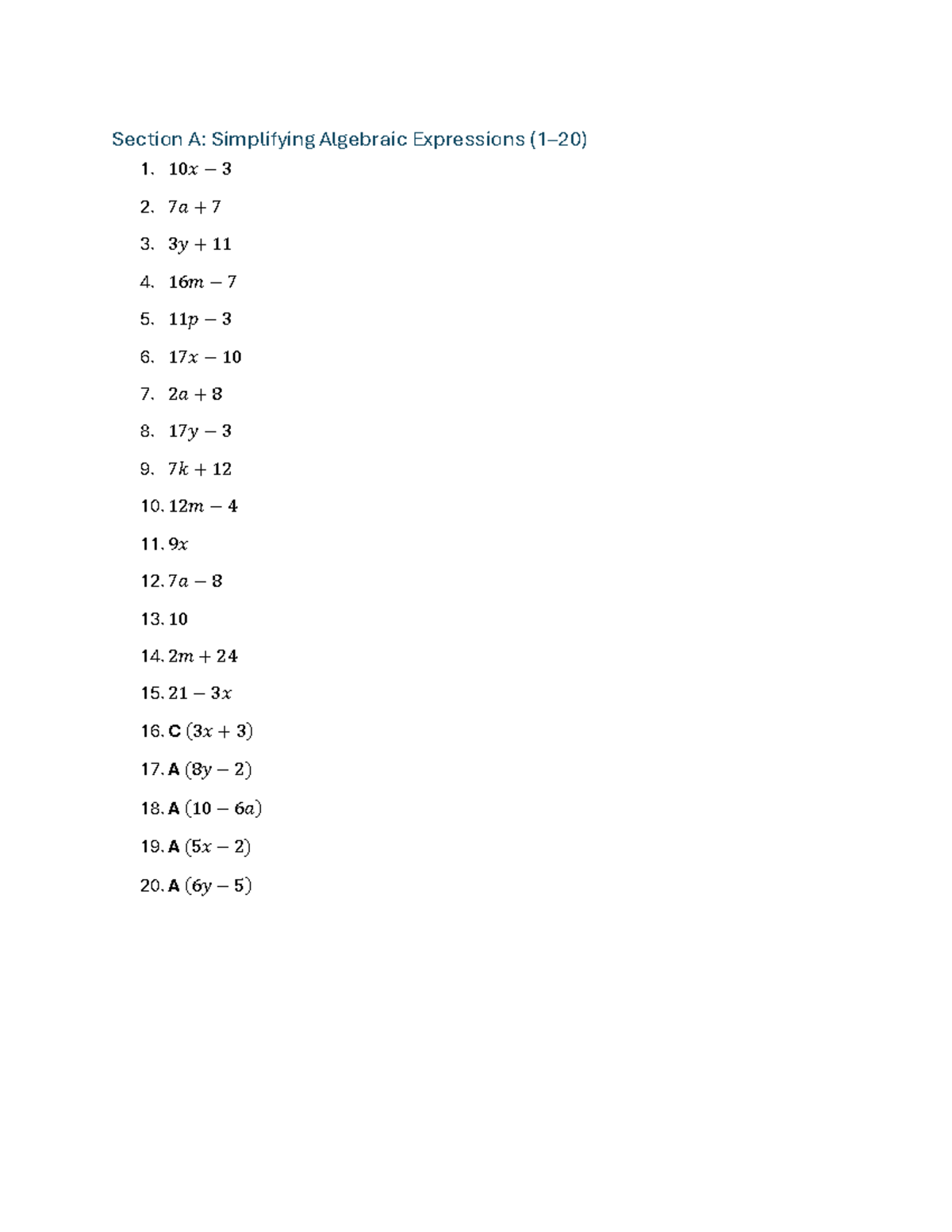 Algebraic Relationships Worksheet Answers: Simplifying & Solving - Studocu