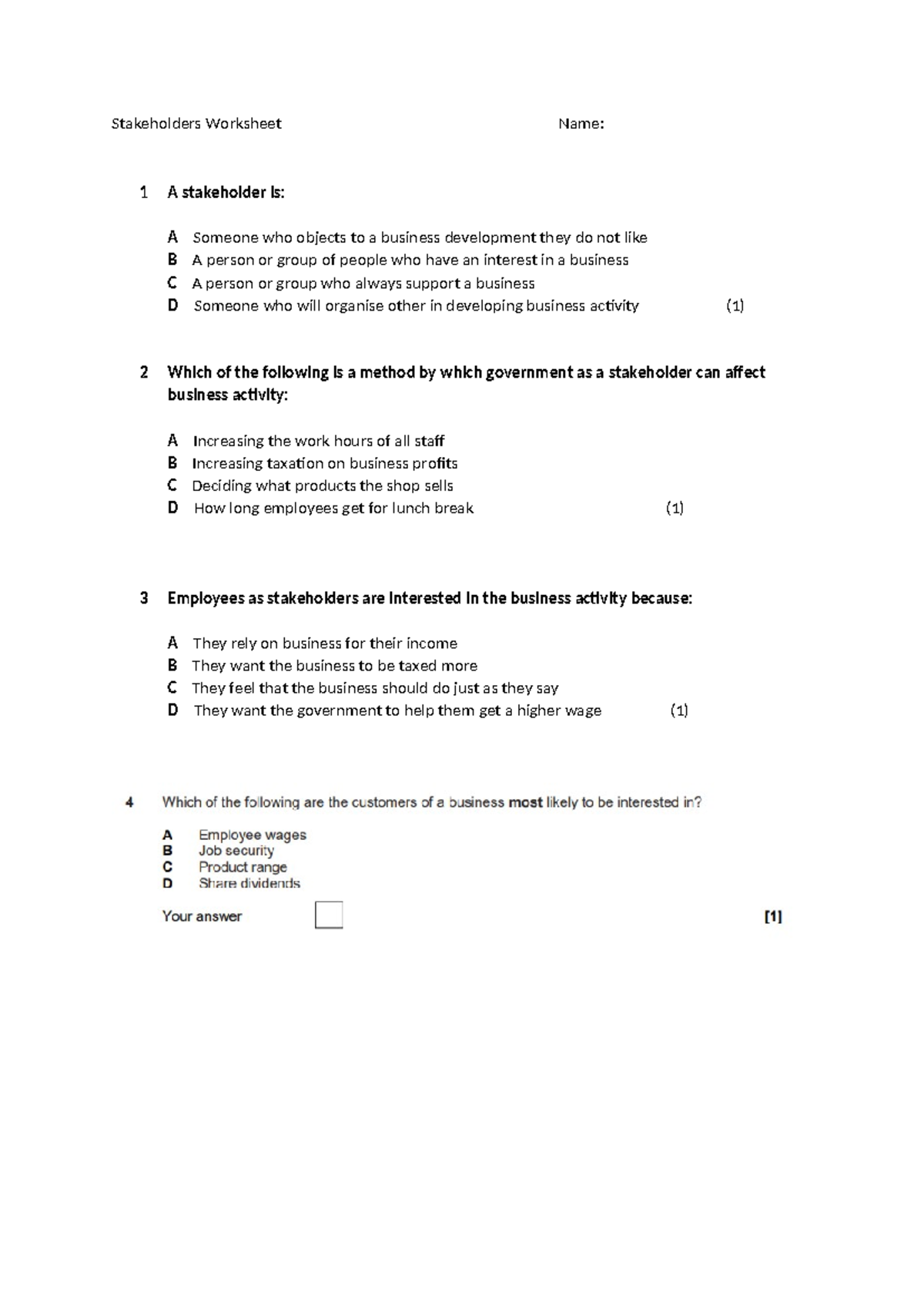 Stakeholders Worksheet 2: Understanding Stakeholder Roles and Impact ...